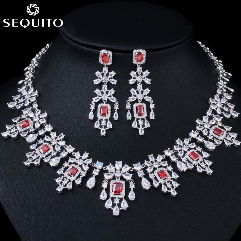 SEQUITO Exclusive Bridal Costume Platinum Plated Jewelry Set Gorgeous ...