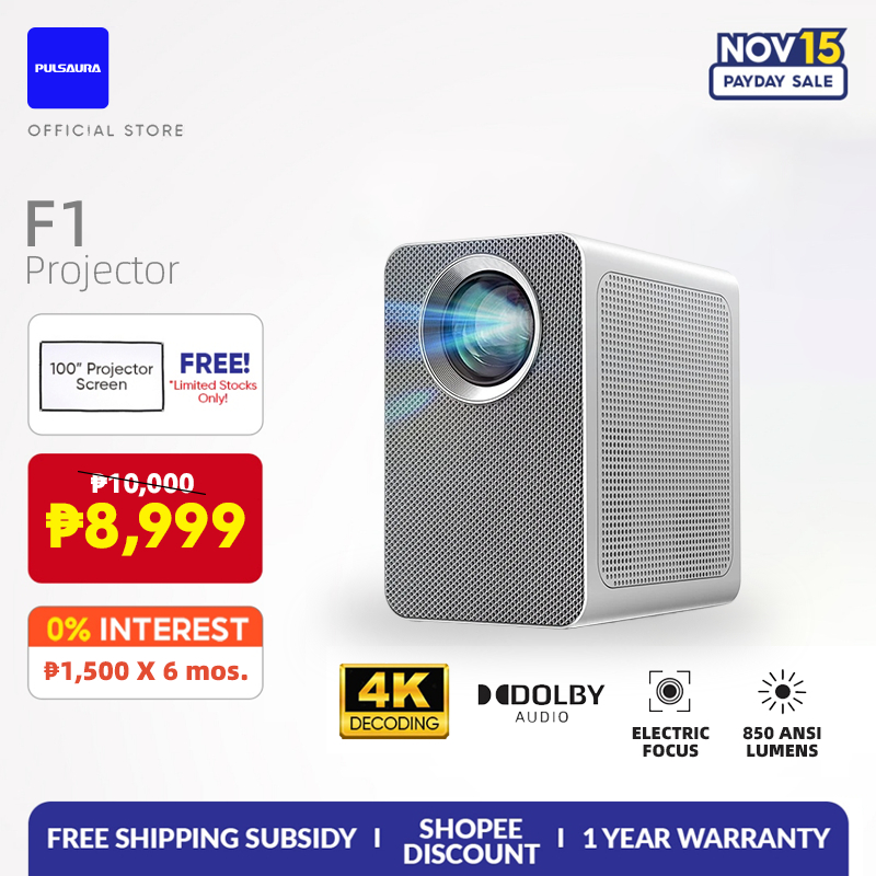 PULSAURA F1 Portable Mini Smart Projector 1080P 4K Decode Android 9.0 ...