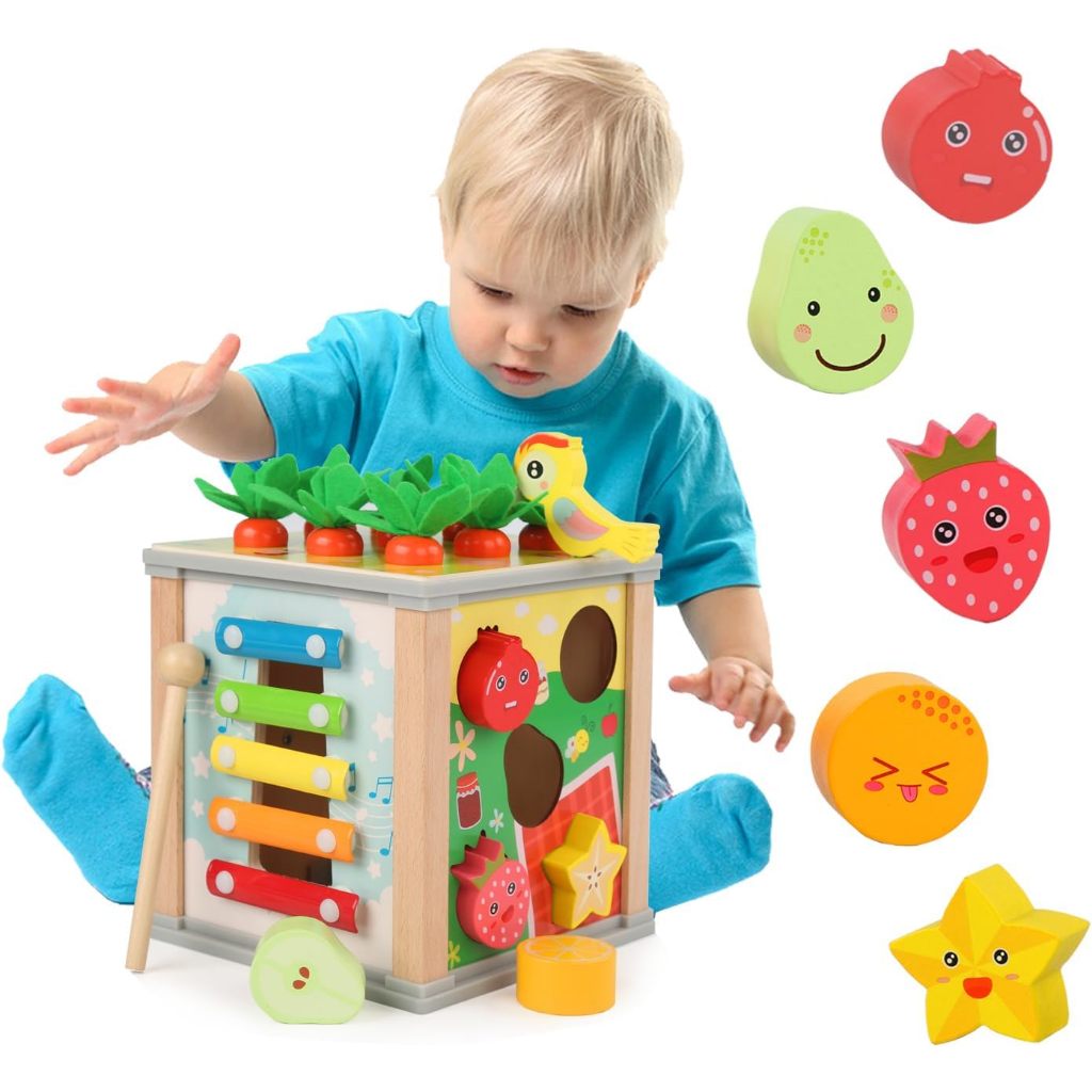 6 in1 Wooden Activity Cube for 12+ Months Babies, Educational Learning ...