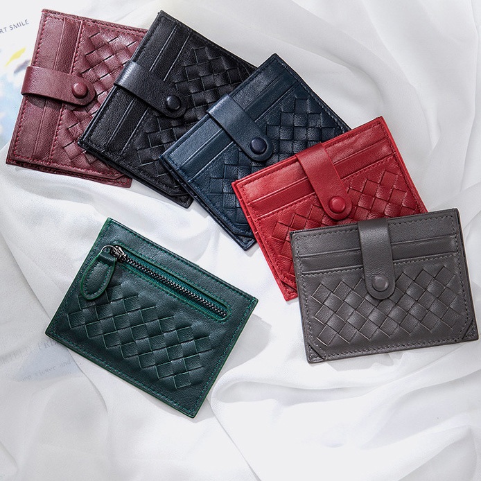 New ultra-thin woven men's leather card holders classic buckle wallet ...