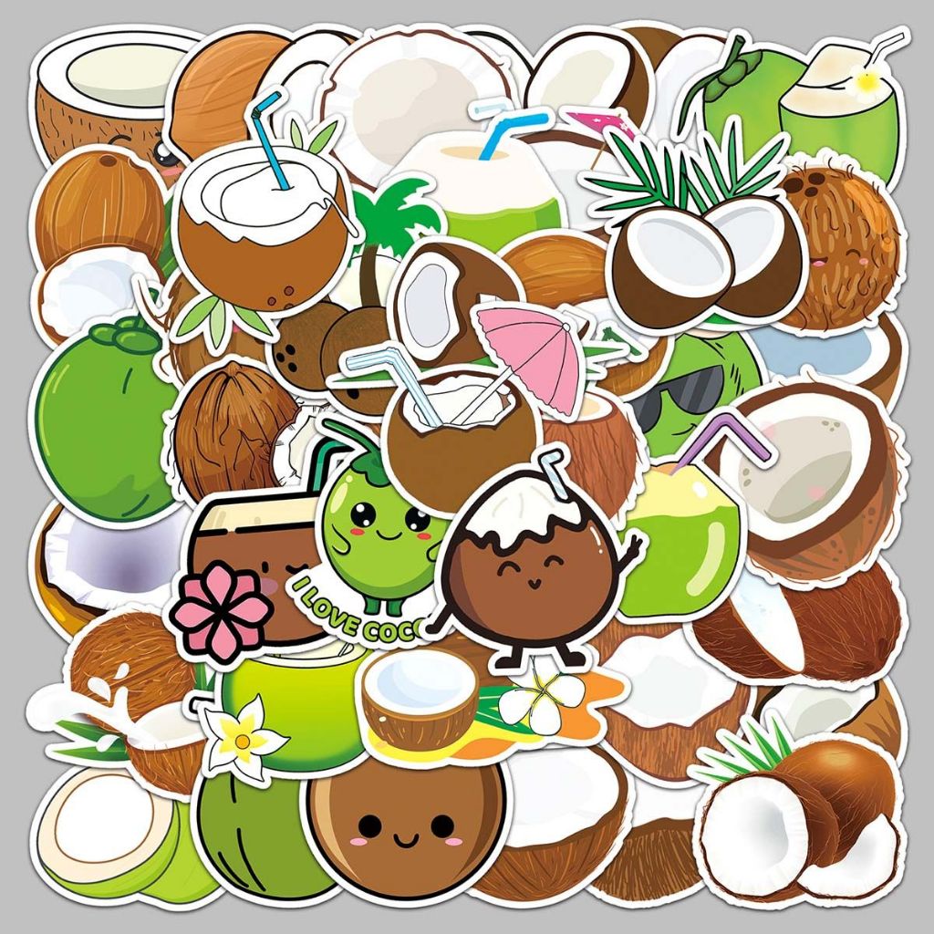 50Piece Funny Fruit Coconut Cartoon Cartoon Fashion Waterproof Sticker ...