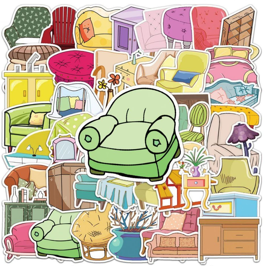 50Piece Cartoon Furniture Sofa Fashion Waterproof Sticker Phones Laptop ...