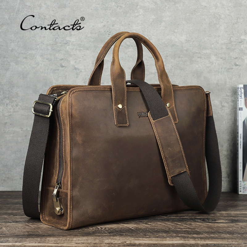 CONTACT'S Men Briefcase Password Design Bag Genuine Leather Laptop Bag ...
