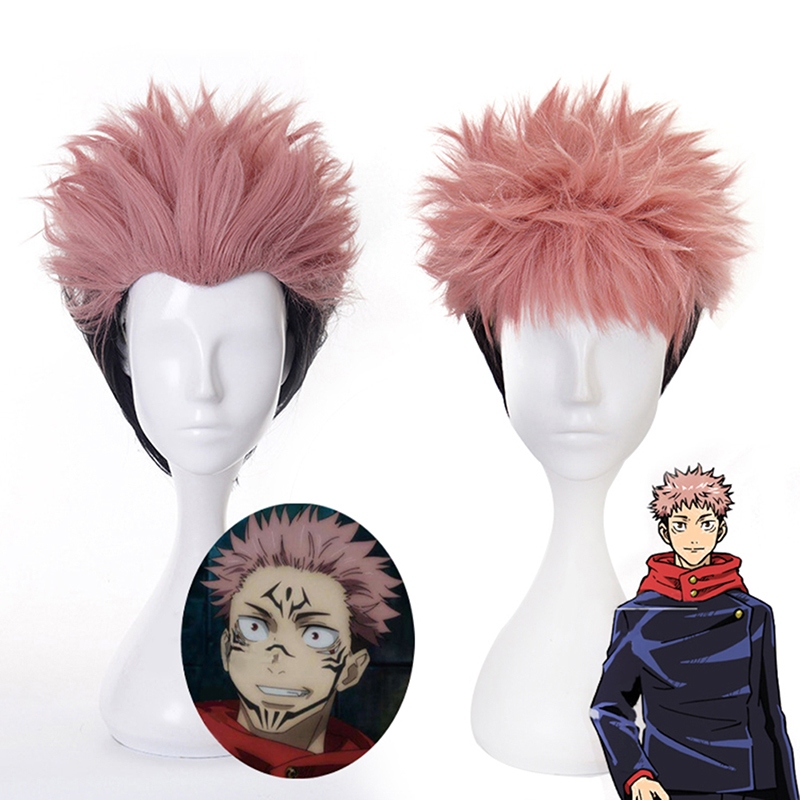 ONPH Anime Jujutsu Kaisen Cosplay Yuji Itadori Wig Pink Black Short ...