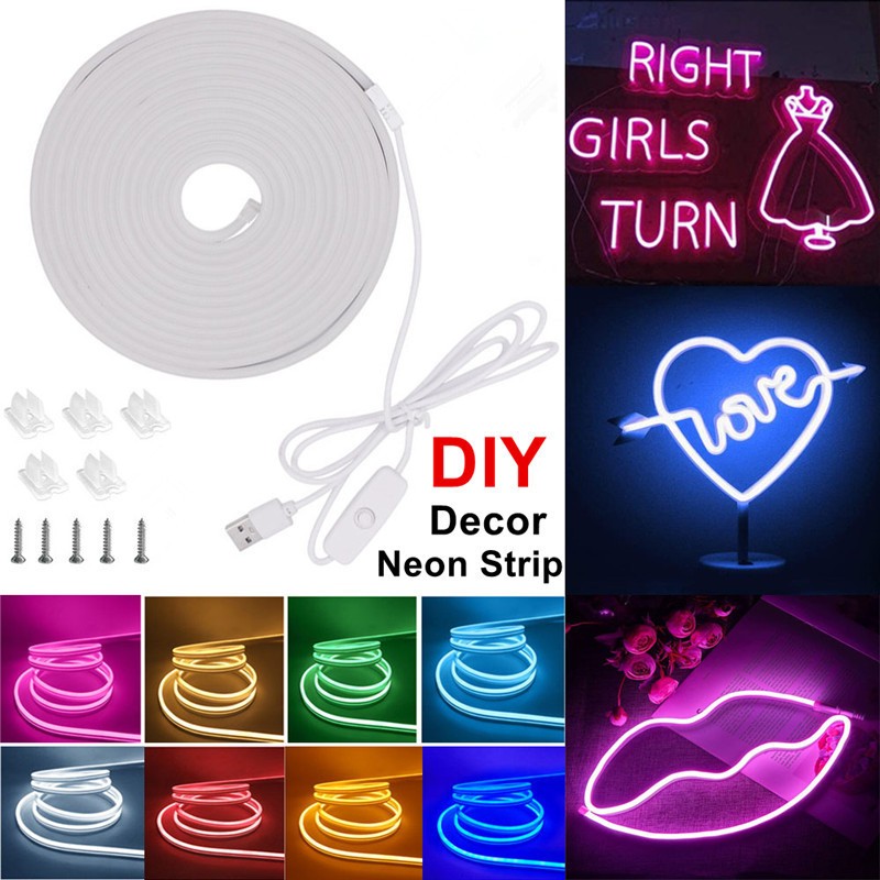 5V USB LED Neon Light Strip with On/Off Switch Flexible Neon Sign Tape ...