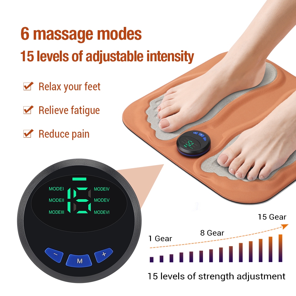 Smart Rechargeable 3D EMS Foot Massage Pad Pulse Relieve Pain Relax ...