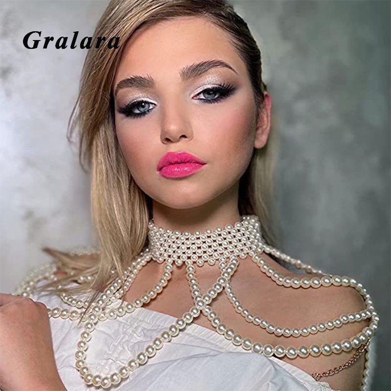 [Gralara] Beaded Shoulder Chain Necklace Bead Pendant Choker for Bridal ...