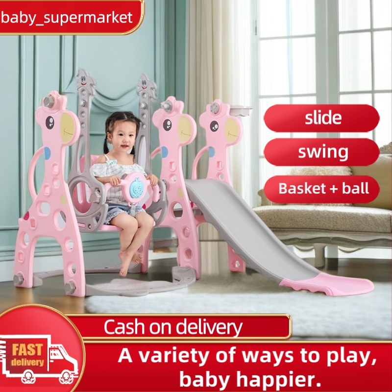 Children Castle 3 In 1 Slide and Swing Set Kids Indoor basketball ...