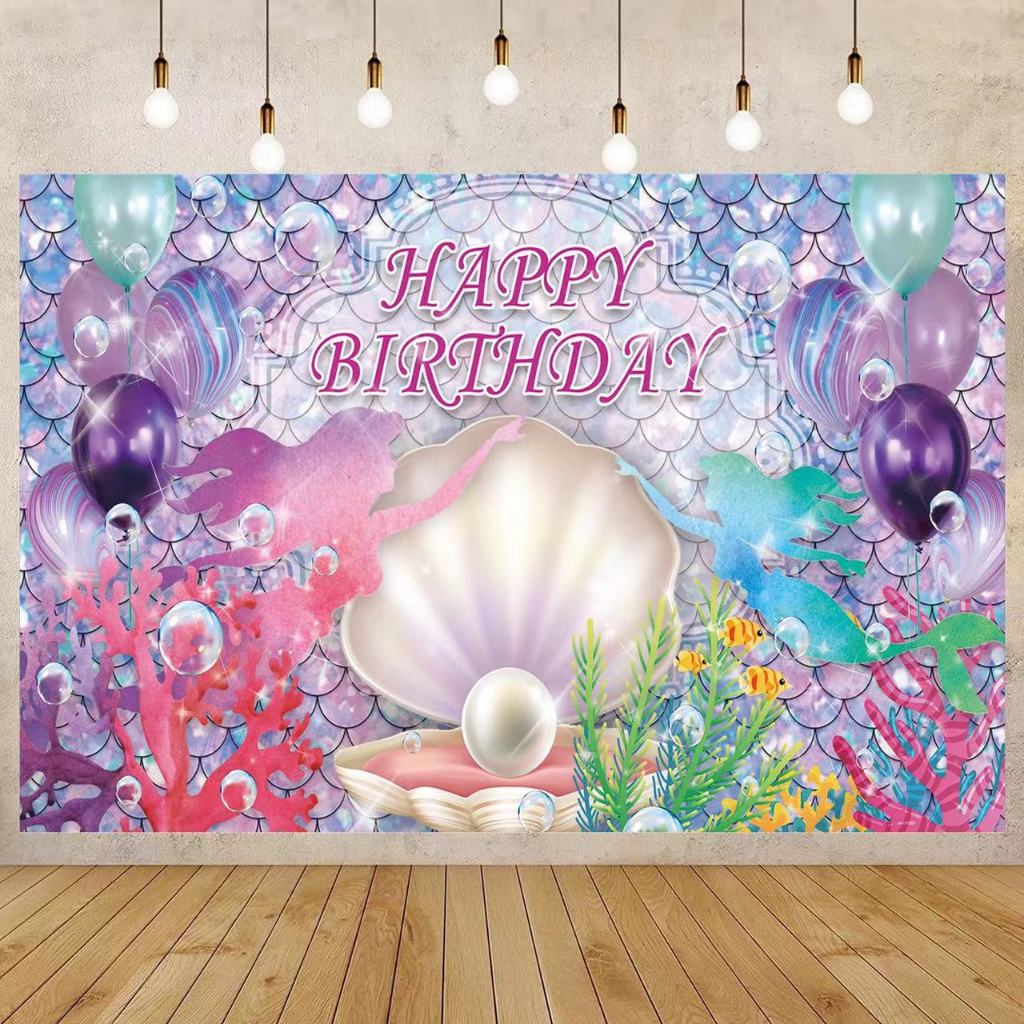 120*80cm Little Mermaid Ariel Princess Backdrop Girls Birthday Party ...