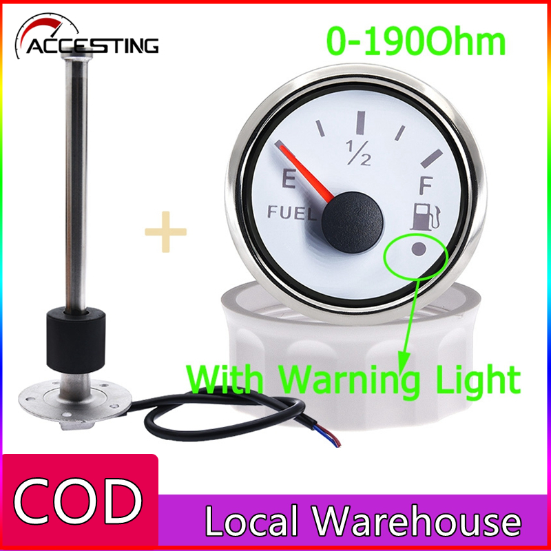 52MM 0-190 Ohm Fuel Level Gauge With Alarm Light + 100-500mm Fuel Level Sensor Water Level Tank ...