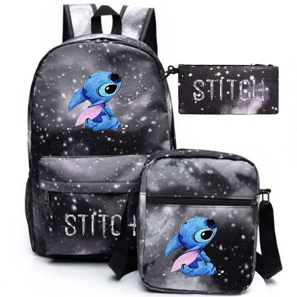 Lilo Stitch Backpack Three-Piece School Bag - Starry Sky Blue | Shopee ...
