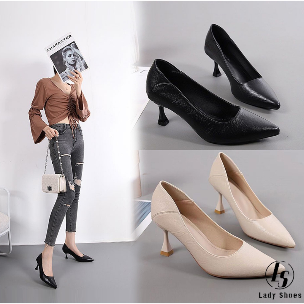 [LS] Black Shoes for Women Formal Office Pointed Toe Comfortable Soft ...