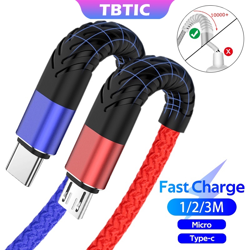 3A Nylon Braided Fast Charging Cable Micro USB Type-C For Huawei ...