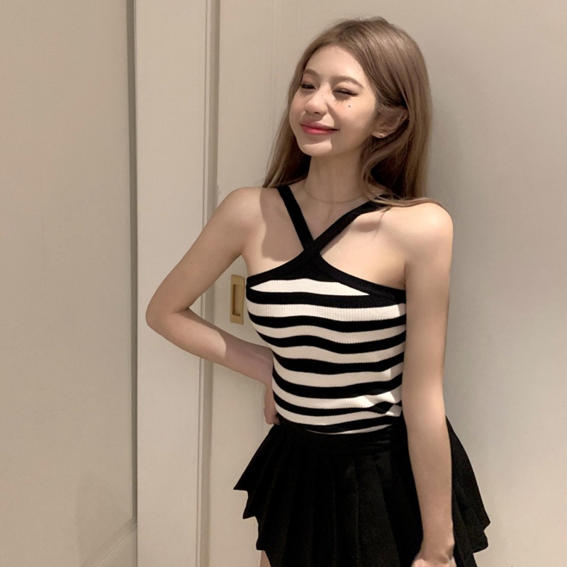 Womens Knitted Camisole Halter Neck Slim Sexy Versatile Korean Version