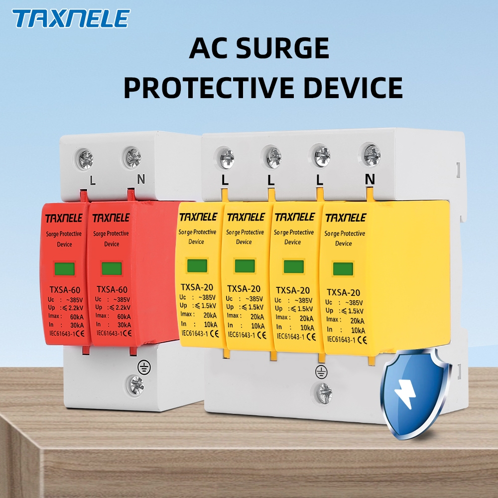 TAXNELE AC SPD Din rail 20KA 40KA 275V 385V Lightning Surge Protector Low-voltage Arrester ...