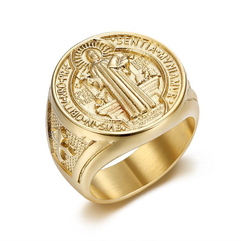 18k Gold Plated Stainless Steel Saint Benedict Father Ring | Shopee ...