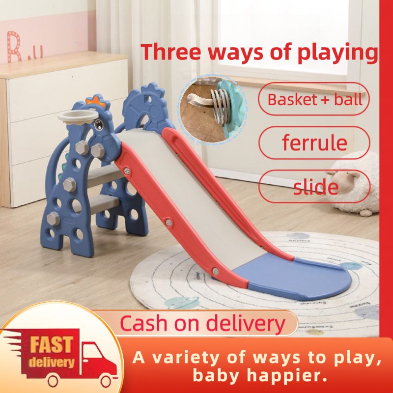 Baby Slide with Basketball Hoop Children Indoor Safety Slide Playground ...