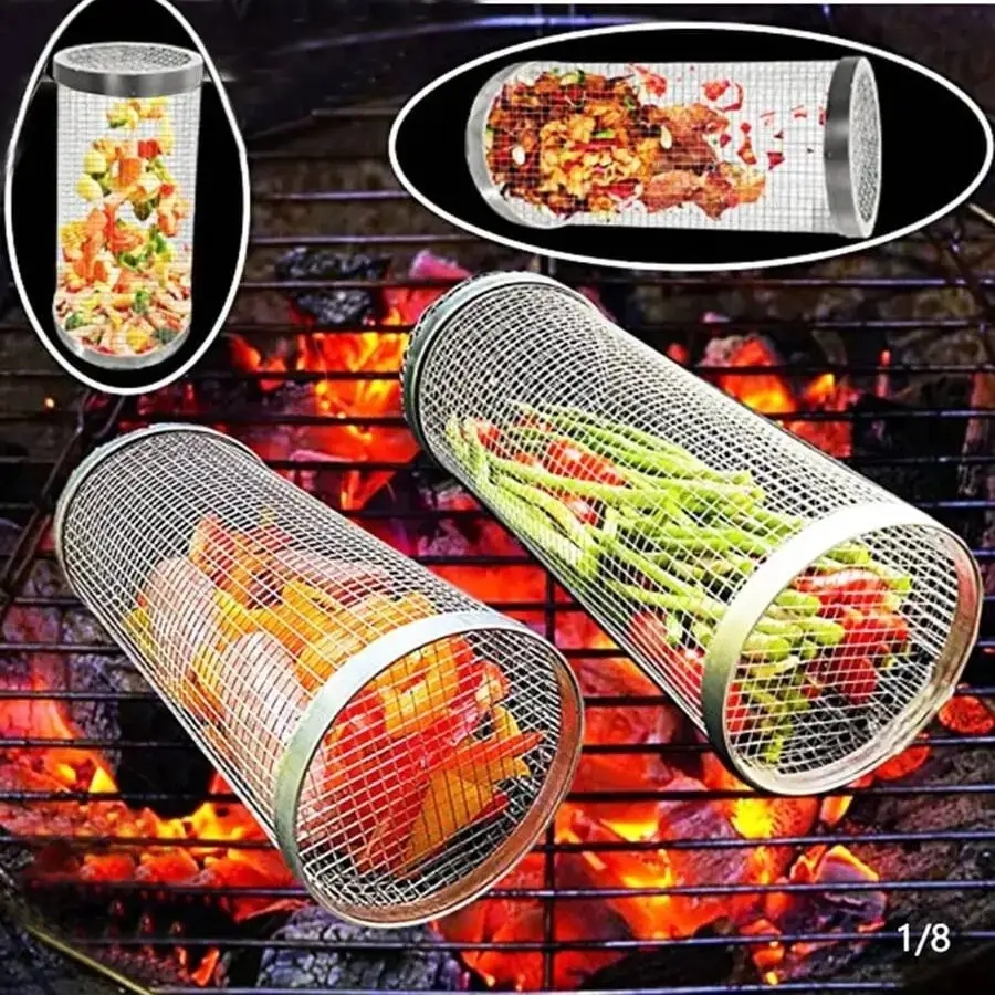 BBQ Grill Cage BBQ Basket Stainless Steel BarbecueCooking Grill Grate ...