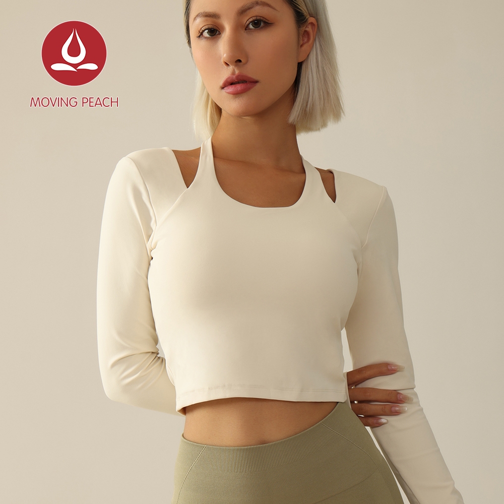 MOVING PEACH Women Halter Top Soft Yoga Sports Longsleeve Removable ...