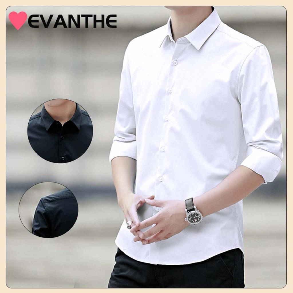 EVANTHE Korean Fashion Men Shirt Long Sleeve Shirt Plus Size Business Formal Polo Shirt Men ...