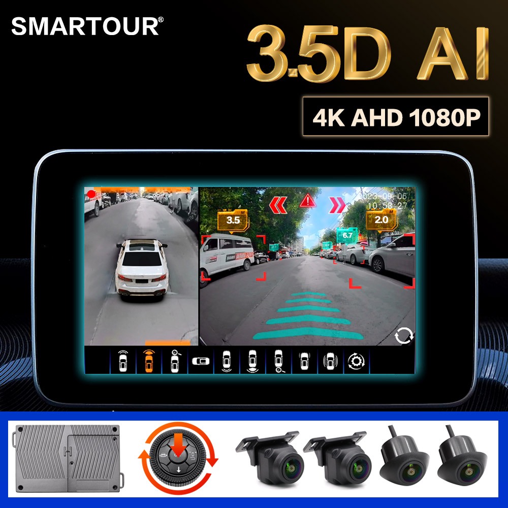 SMARTOUR AI 1080P 3.5D 360 Degree Bird View Panorama System Cameras Car ...