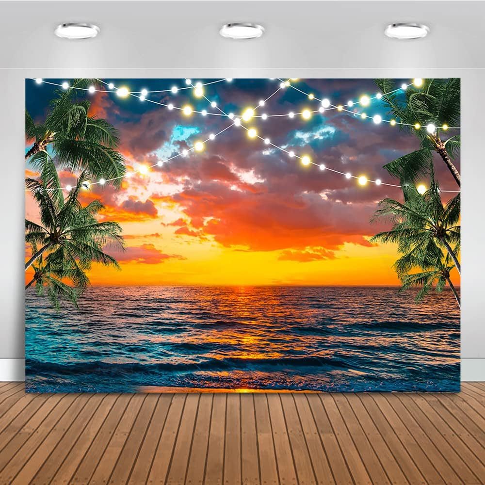7x5ft Sunset Sea Beach Photography Backdrop Hawaii Tropical Palm Tree ...