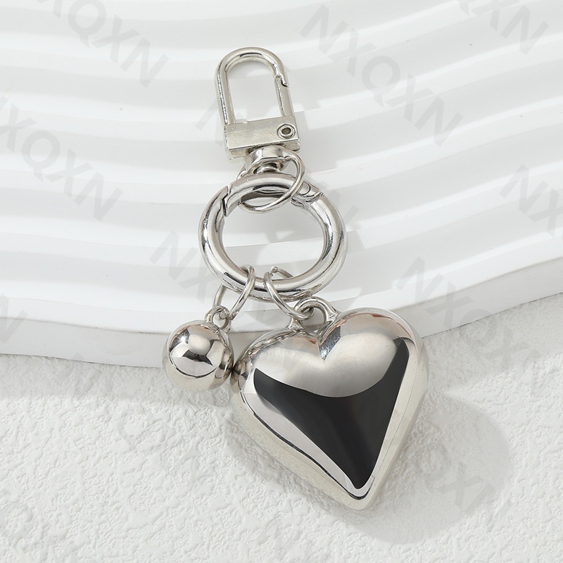 Y2K Big Heart Bow Silver Color Keychain Simple Punk Key Ring For Women ...