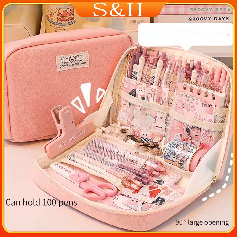 Large Capacity Canvas Pencil Case Ins Style Stationery Storage Bag ...