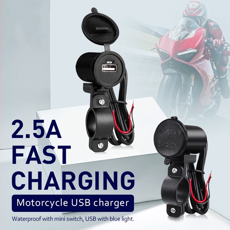 Motorcycle Usb Charger 5V 2.5A Waterproof Dual USB With Handlebar ...