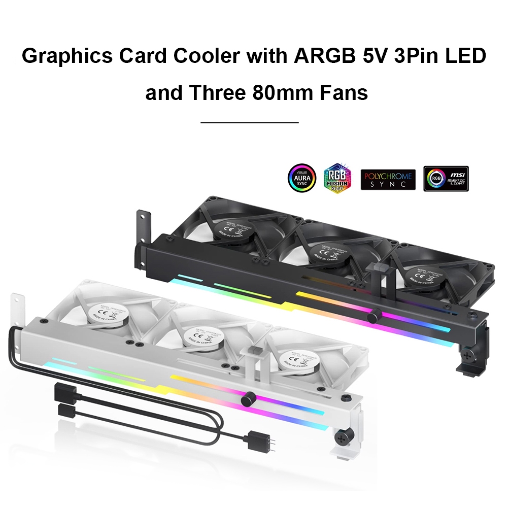 Graphics Card Cooler with ARGB 5V 3Pin LED and Three 80mm Fans, RGB LED ...