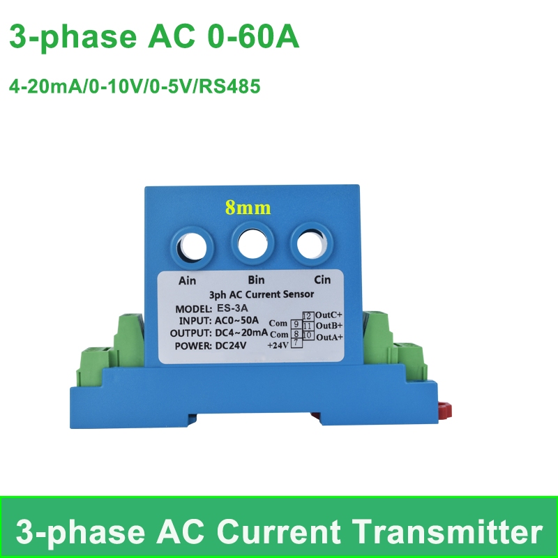 3-phase AC Current Transmitter 10A 20A 50A Split Core Hall Current ...