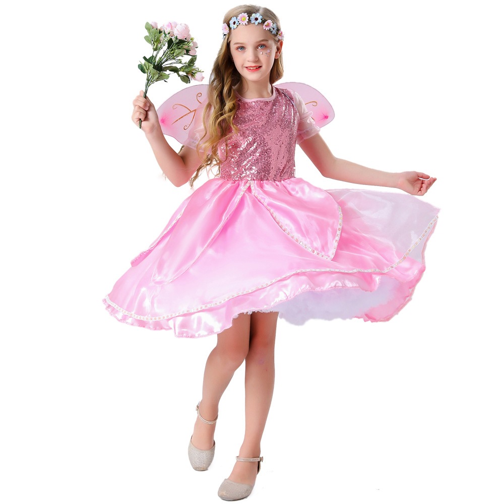 2Pcs Kid Girl Fairy Tale Princess Cosplay Costume Children Girl Pink ...