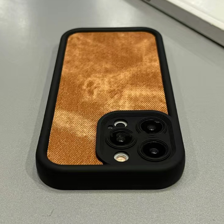 Solid color denim Brown/Black/Gray phone case for iPhone 15 14 13 12 ...
