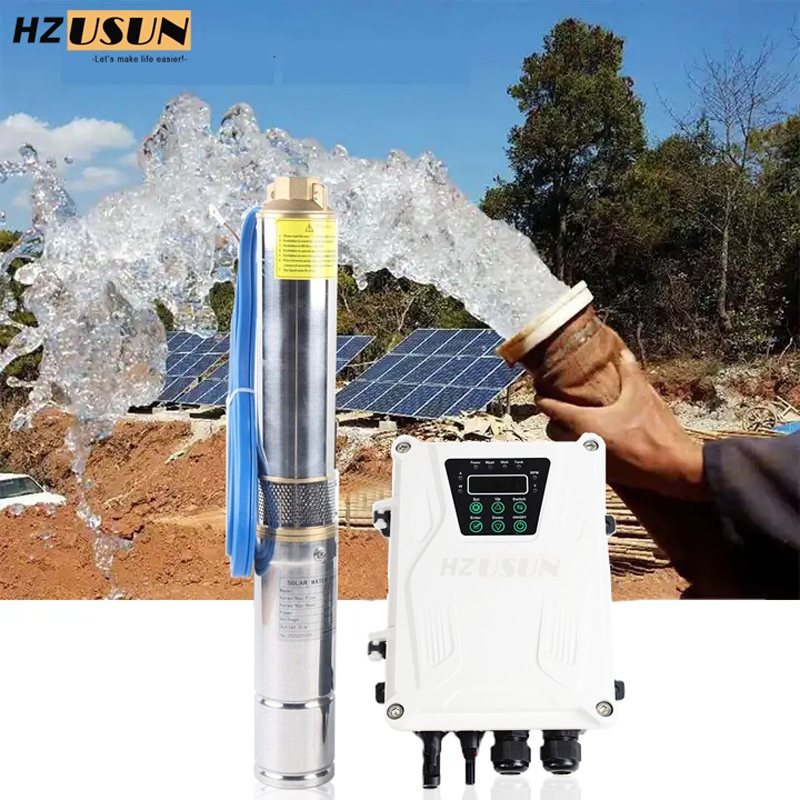 HZUSUN 3'' DC Solar Powered Submersible Irrigation 60M Well Pump ...