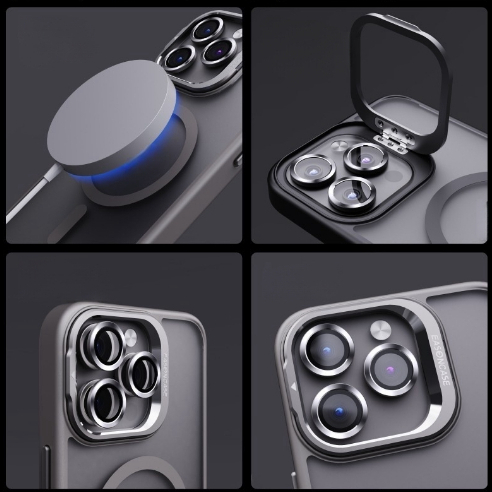 【Matte acrylic hard case/With lens film/Metal Bracket/Gray】compatible ...