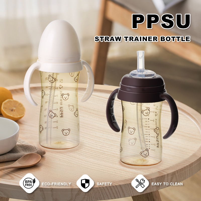 Bear Baby Bottle Straw Cup Learn Drinking PPSU Leak-Proof Anti-Choking Children Milk Water Anti ...