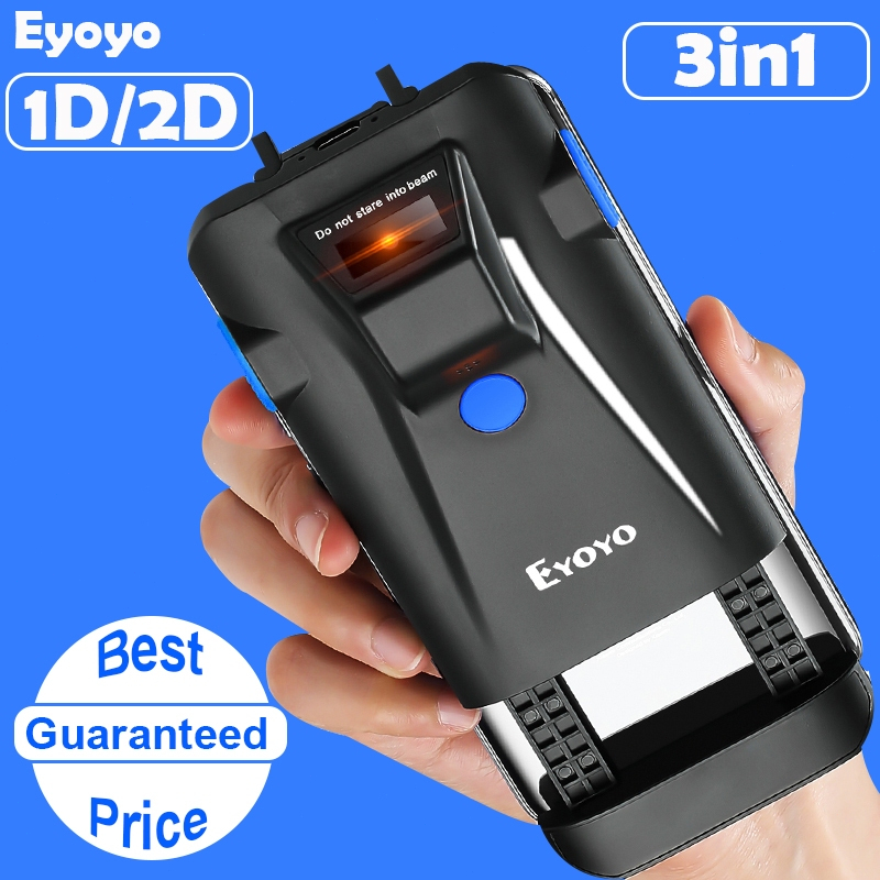 Eyoyo 2D Bluetooth Barcode Scanner 3-In-1 USB & Wireless Rechargeable ...