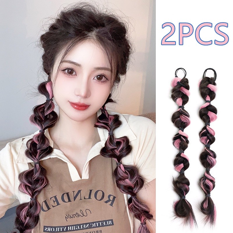 2PCS woman Natural Long Braids wig double Ponytail twist braids fluffy ...
