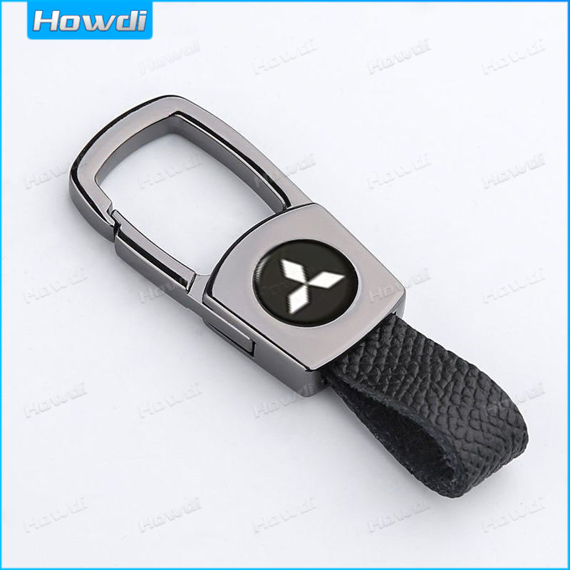 Leather Keychain Alloy Metal Keyring key with logo for Mitsubishi ...