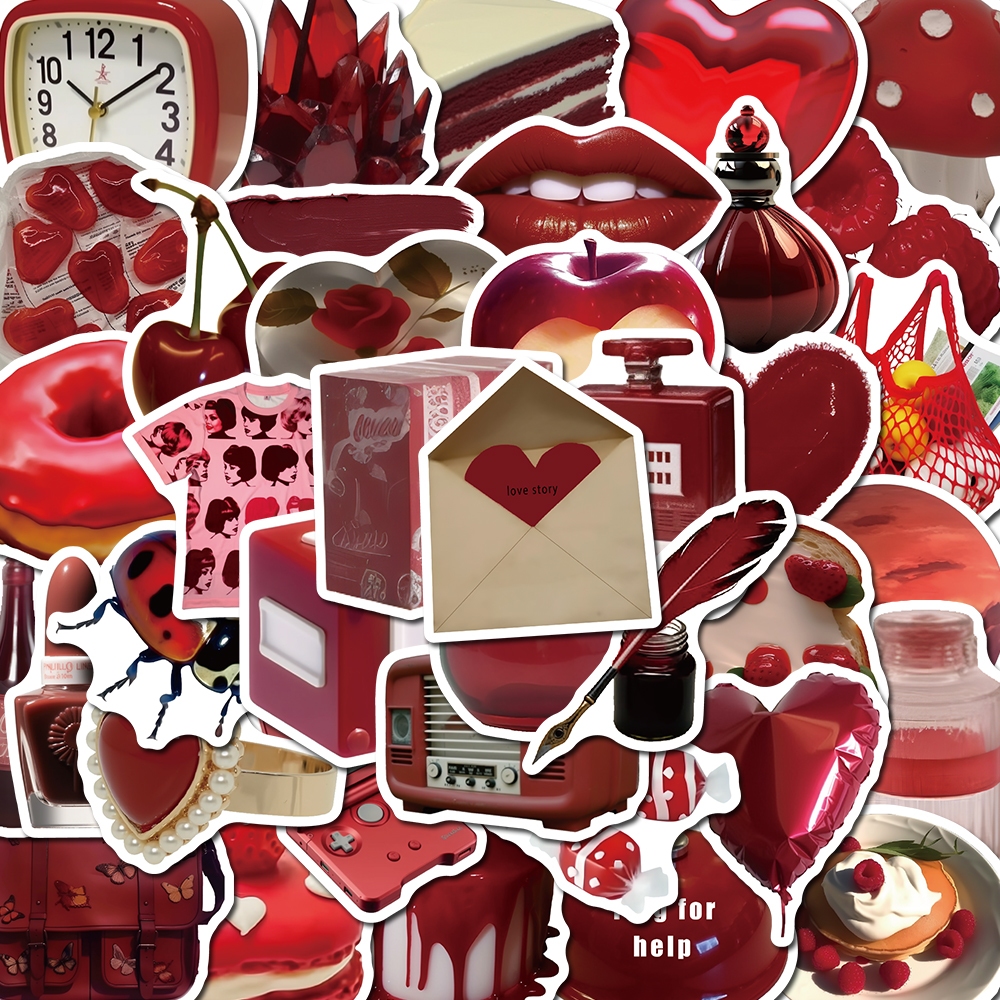 50pcs red Instagram style retro decorative stickers creative and ...