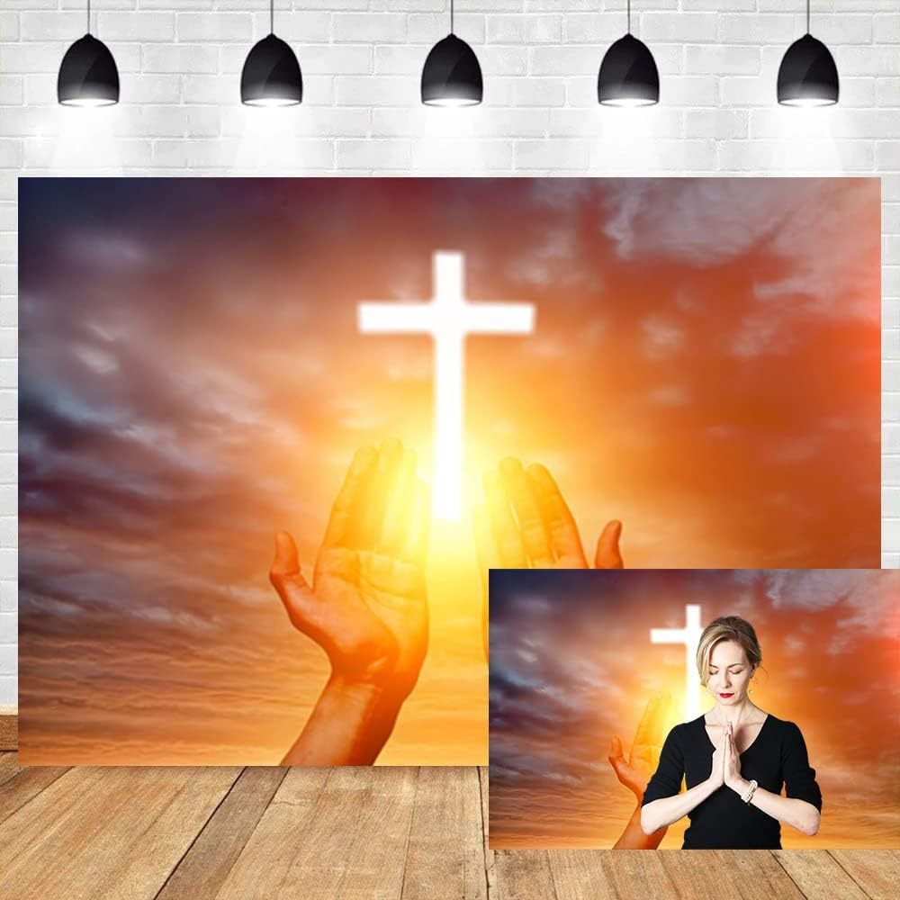 7x5ft Shiny Cross Backdrop Heaven Sky Hands Bless The Cross Photography ...