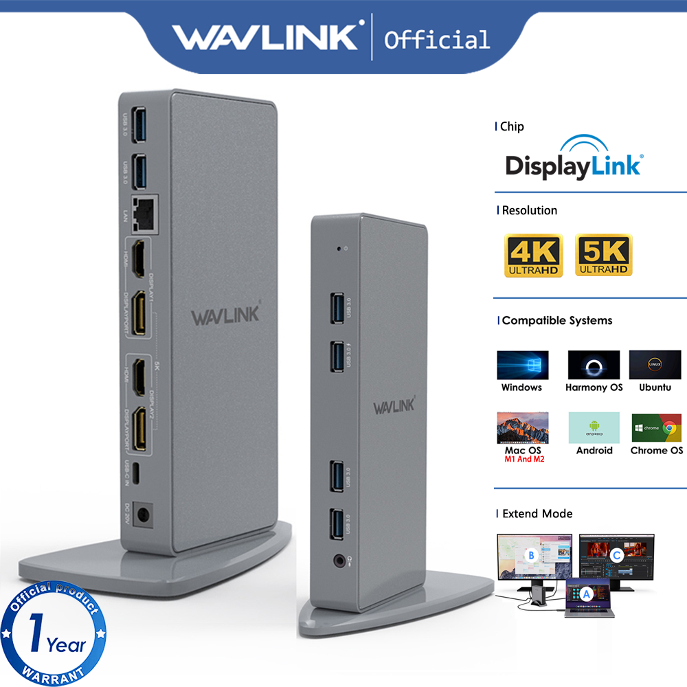 Wavlink Vertical Aluminum Ultra 5K Dual 4K HD Multiple Display Universal Docking Station With ...