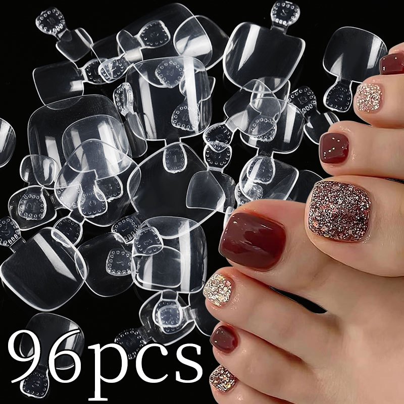96pcs False Toes Nails Tips French Square Nature White Clear Fake Toe ...