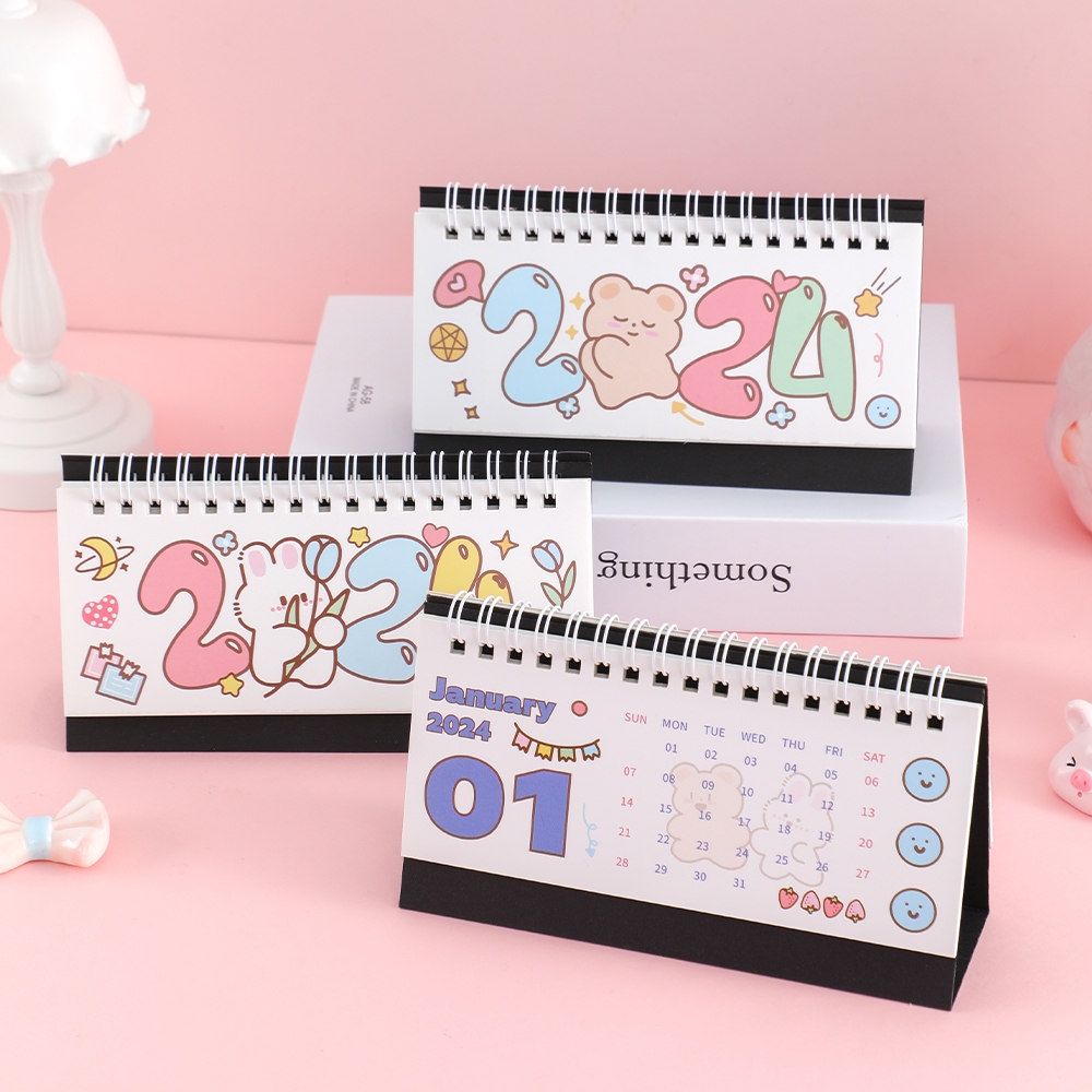 Emmoo 1pc 2024 Calendar Cute Cartoon Calendar Standing Flip Desktop ...