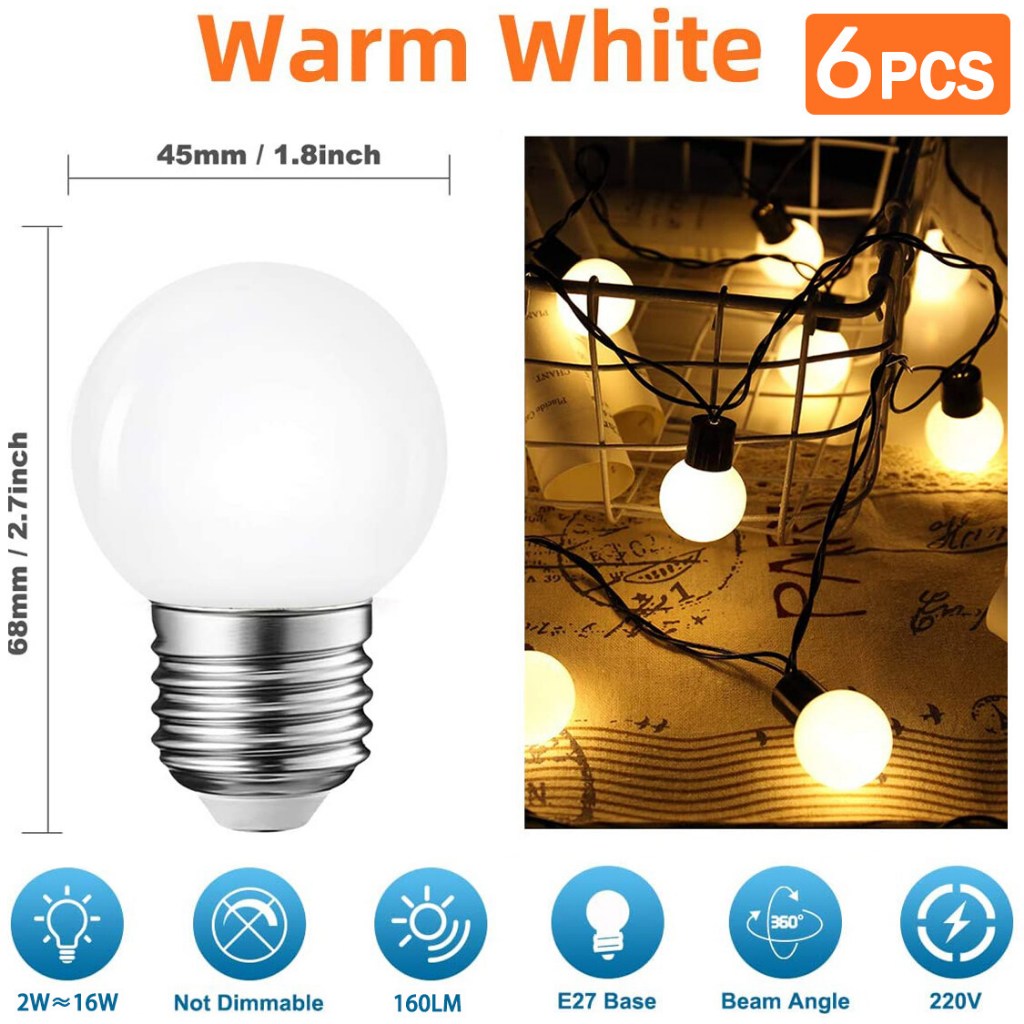 6 Packs E27 LED BULB 1W 2W 3W G45 PC Milky Plastic LED Edison Filament Bulb 220V warm white ...
