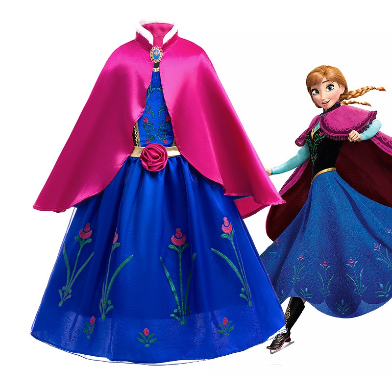 New Frozen costume Princess Anna Dress Girl's Long sleeved Dress ...