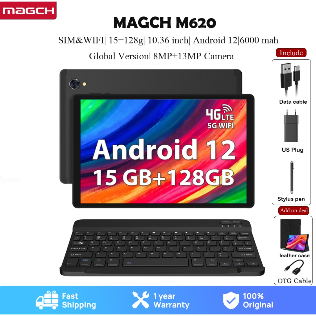 MAGCH Tablet Pc 10.4 Inch Android 12 Tablet 15GB+128GB Dual 4G LTE WIFI ...