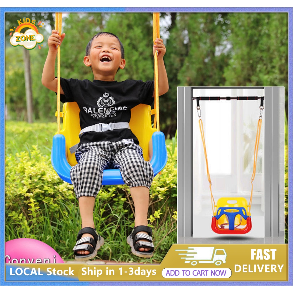 KIDS ZONE Children's Hanging Swing With SafetyBelt Fence 3 in1 ...