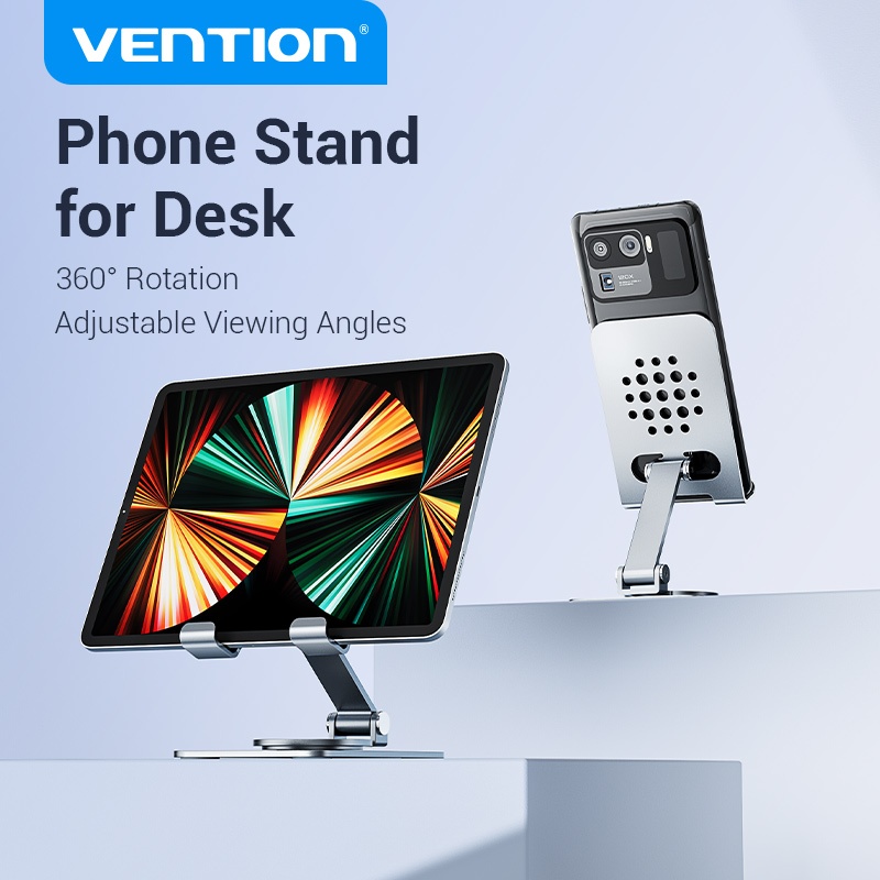 Vention Phone Stand 360° Rotatable Mobile Holder Aluminium Alloy Durable Desktop Telescopic Dual ...