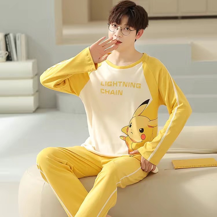 Cartoon Pyjamas Mens Long Sleeve Pajama Set Home Wear Sleepwear Youth Sleepwear Mens Cotton